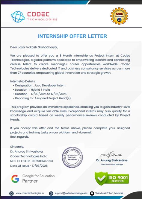 Internship Codectechnologies Javadeveloper Careergrowth Jaya