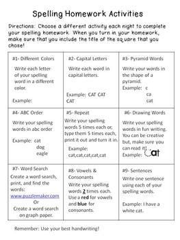 Spelling Homework Activities Freebie By Kathryn Doxey Tpt