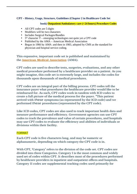 Cpt History Usage Structure Guidelines Chapter 2 In Healthcare