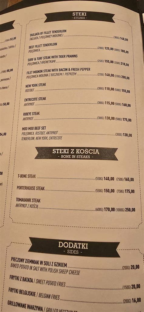 Menu At Moo Moo Steak And Burger Club Kraków Świętego Krzyża 15