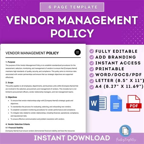 Vendor Management Policy Template Probiztemplates