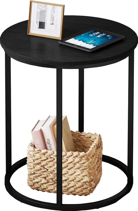 Tinsawood Black Side Table Two Tier Round End Table