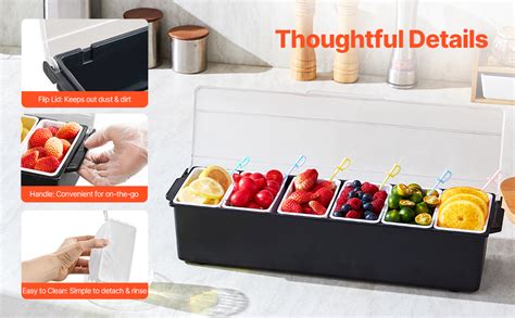 Chilled Condiment Server 6 Compartment Cold Serving Tray With Lid For