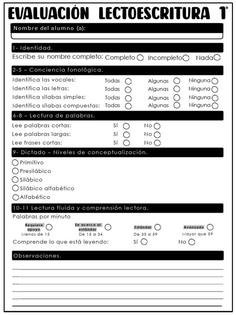 1 A 3 Primaria Evaluacion Lectoescritura Pdf Sílaba Vocal