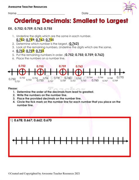 Ordering Decimals Smallest To Largest Worksheet Ordering Decimals