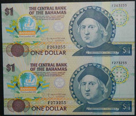 Bahamas 1 Dollars 2 Billetes Sin Recortar Nd Monedaliaes