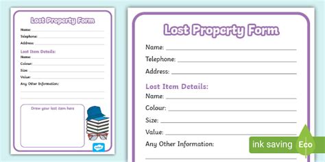 Lost Property Role Play Form
