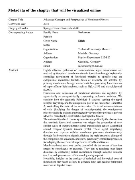 Pdf Advanced Concepts And Perspectives Of Membrane Physics