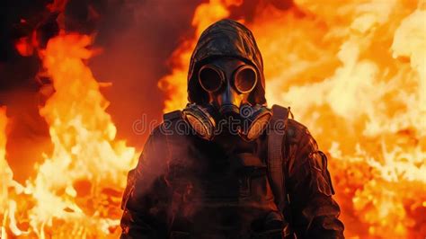 Firefighter In Protective Gear Amidst Blazing Flames Stock Video