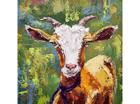 Goat Painting Farm Animals Original Art Farmhouse Impasto Oil Painting