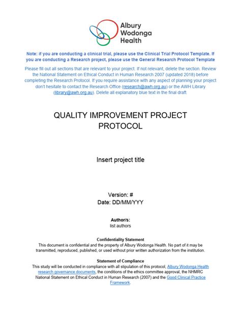 Quality Improvement Project Protocol Template Fo1282 Download Free