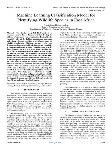 Machine Learning Classification Model For Identifying Wildlife Species