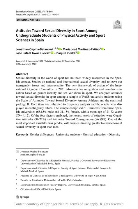 Pdf Attitudes Toward Sexual Diversity In Sport Among Undergraduate