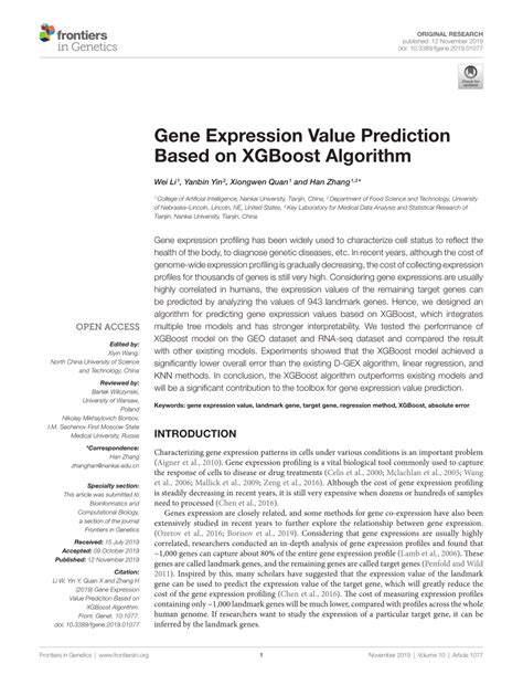 Pdf Gene Expression Value Prediction Based On Xgboost Algorithm