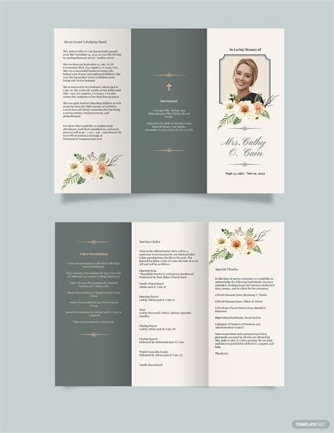 Modern Funeral Program Tri Fold Brochure Template In Psd Pages Word