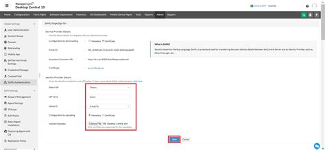 configuring saml authentication settings in endpoint central msp for azure