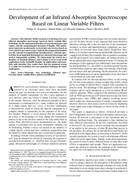 Pdf Development Of An Infrared Absorption Spectroscope Based On Linear Variable Filters