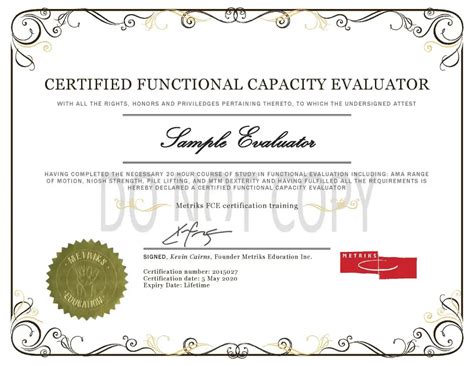 Fce Certification Course Functional Capacity Evaluation Metriks
