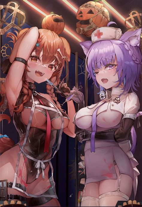 Nekomata Okayu Inugami Korone Ookami Mio And Ookami Mio Hololive