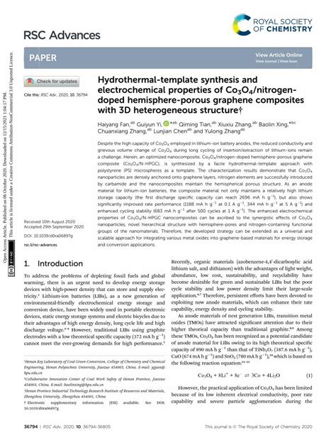 Pdf Hydrothermal Template Synthesis And Electrochemical Dokumentips