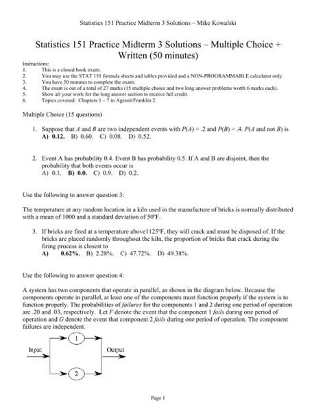 statistics 151 practice midterm 3 solutions â multiple choice