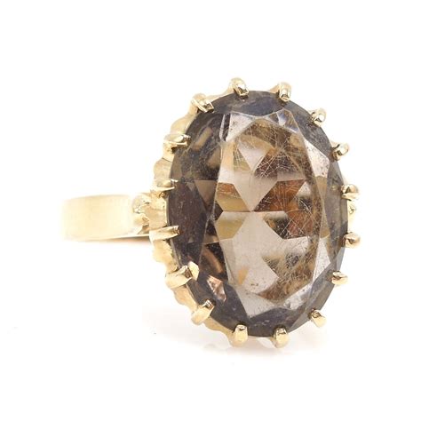 Estate Oval Smoky Quartz Cocktail Ring In 14k Yellow Gold Etsy