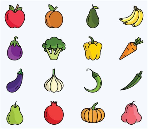 Fruits And Vegetables Icon Set Vegan Vector 11418508 Vector Art At