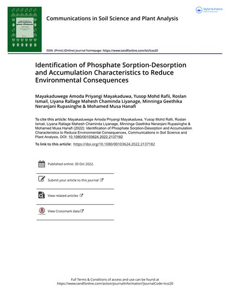 Pdf Identification Of Phosphate Sorption Desorption And Accumulation