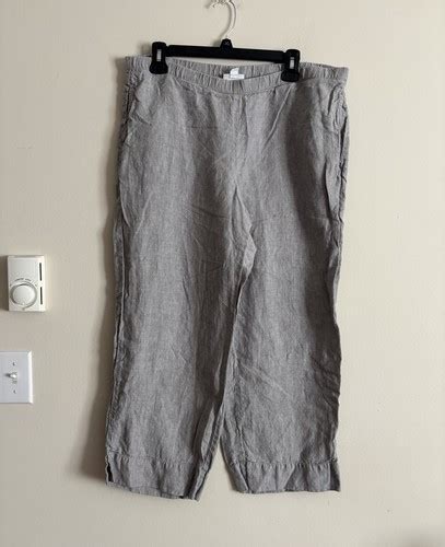 J Jill Linen Pants Medium Gray Lagenlook Wide Leg Cropped Coastal Boho Casual Ebay