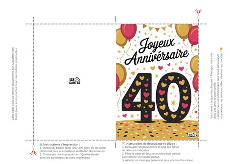 Cartes Anniversaire 40 Ans à Imprimer Gratuites