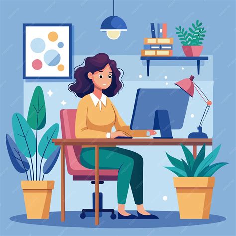Premium Vector Businesswoman Telecommuting Working From A Home Office