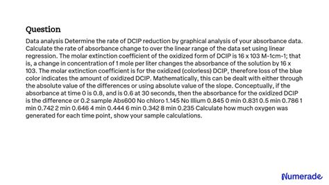 Solved Text Data Analysis Determine The Rate Of Dcip Reduction By