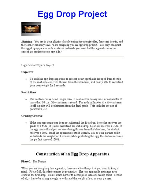 Protecting An Egg The Egg Drop Project Pdf