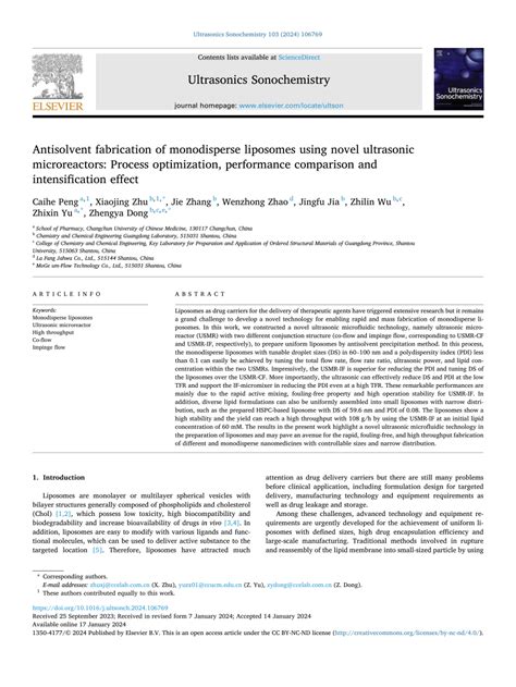 Pdf Antisolvent Fabrication Of Monodisperse Liposomes Using Novel