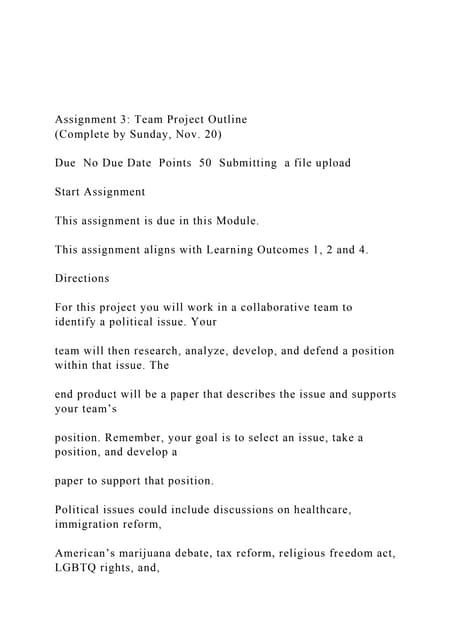 Assignment 3 Team Project Outlinecomplete By Sunday Nov Docx