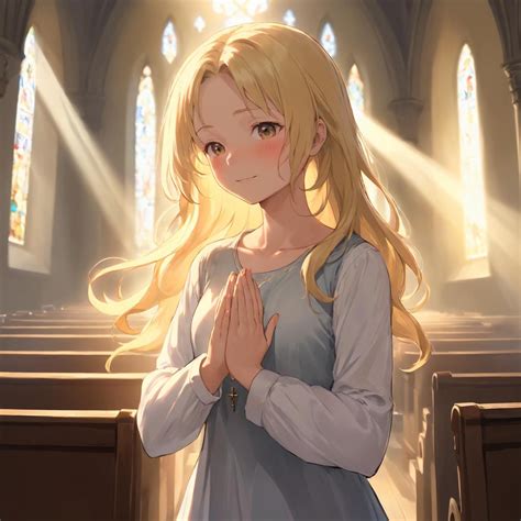 Anime Girl In A Church With Her Hands Folded In Prayer Seaart Ai
