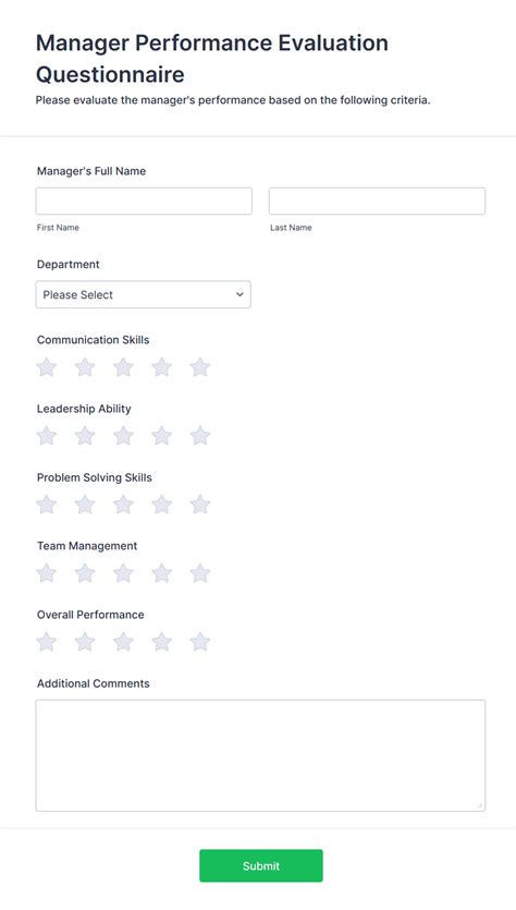 Manager Performance Evaluation Questionnaire Form Template Jotform