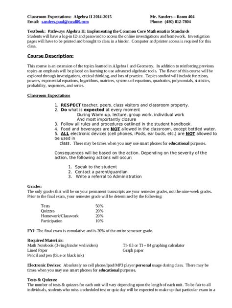 Classroom Expectations Year 3 Math Doc Template Pdffiller