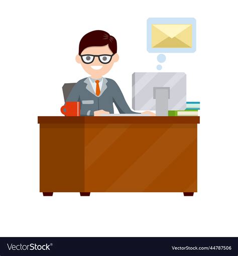 Young Man Sit At Table With Computer Royalty Free Vector