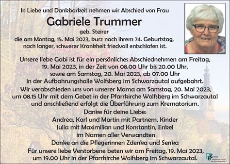 Traueranzeigen Von Gabriele Trummer Trauerkleinezeitungat