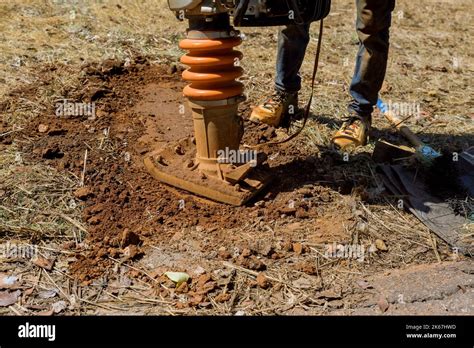 Vibratory Plate Tamping Machine Compactor Tool Jumps From Tamping Machine Compactor Tool When