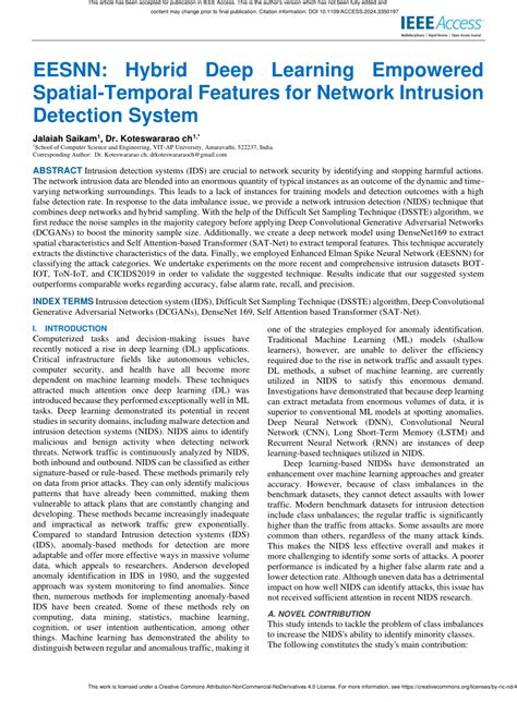 Pdf Eesnn Hybrid Deep Learning Empowered Spatial Temporal Features For Network Intrusion