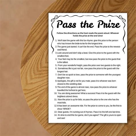 Pass The Prize Bridal Shower Game Bow Bridal Shower Prize Rhyme Game