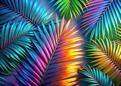 A Vibrant Fusion Of Neon Palm Leaves Holographic Gradients And
