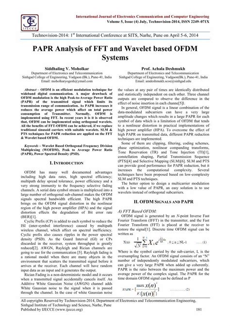Pdf Papr Analysis Of Fft And Wavelet Based Ofdm Systems Analysis Of