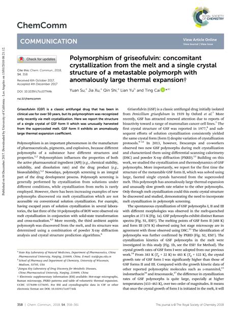 Pdf Polymorphism Of Griseofulvin Concomitant Crystallization From