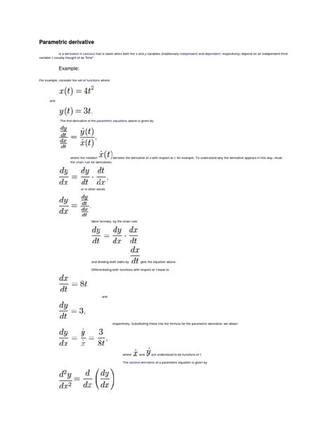 Parametric Derivative Pdf Derivative Variable Mathematics