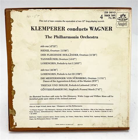 Klemperer Conducts Wagner Reel To Reel Tape 7 1 2 Ips Angel