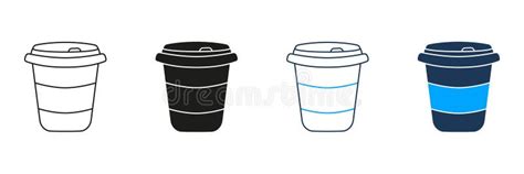 Takeaway Coffee Cup Line And Silhouette Icon Set Disposable Cup With Lid Symbol Editable