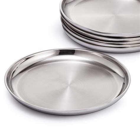 Double Wall Stainless Steel Dinner Plate Set Purple Kitchen Decor